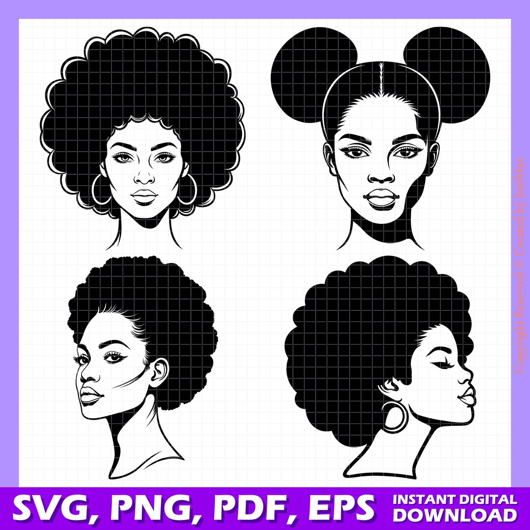 Black Woman SVG Bundle: Afro Hairstyle, Melanin Queen Clipart (digital ...