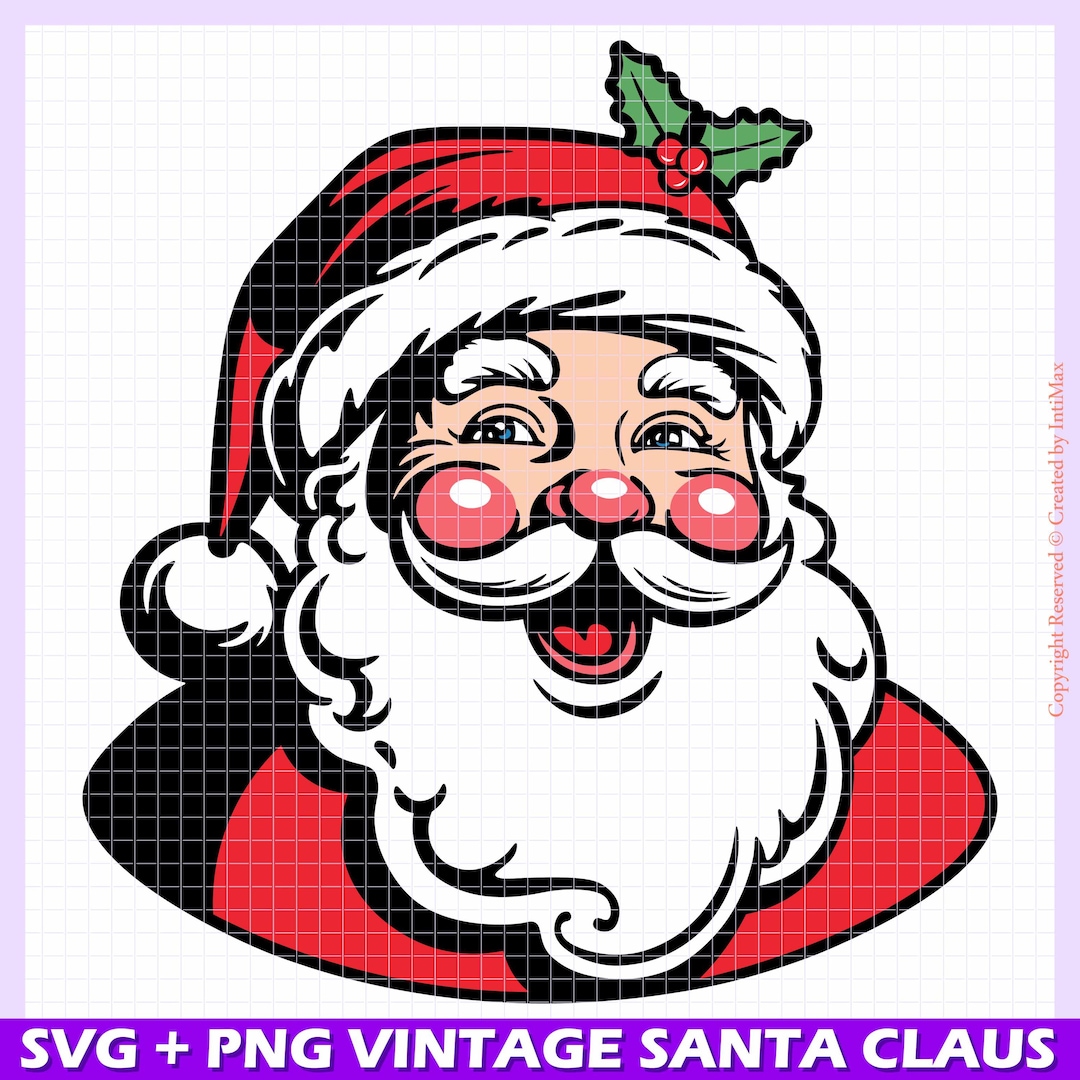 Retro Santa Claus Clipart: Vintage Christmas Design (SVG, PNG Digital ...