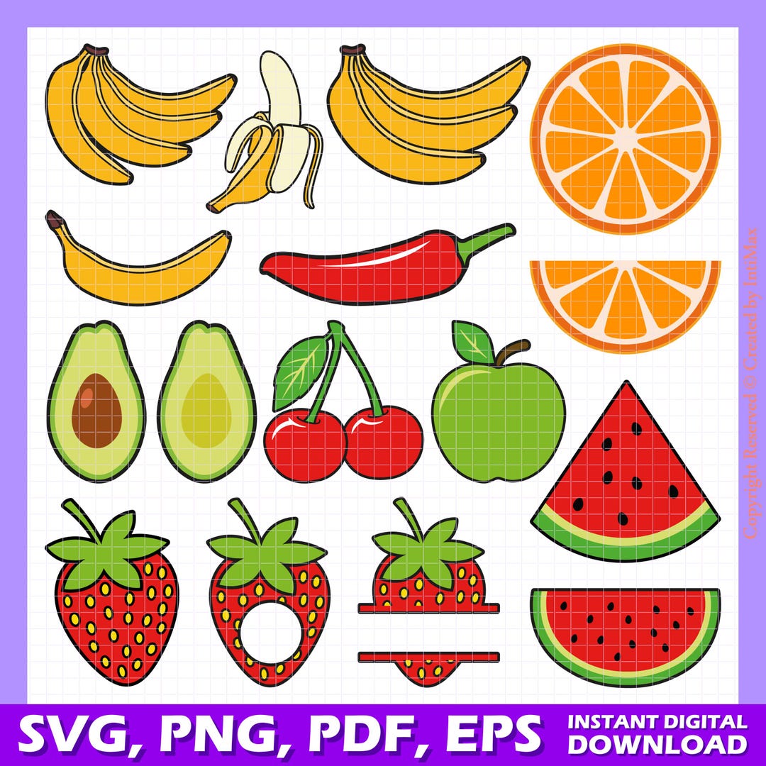 Fruit SVG Bundle, Kitchen Decor, Fresh Fruit SVG, Watermelon, Apple ...