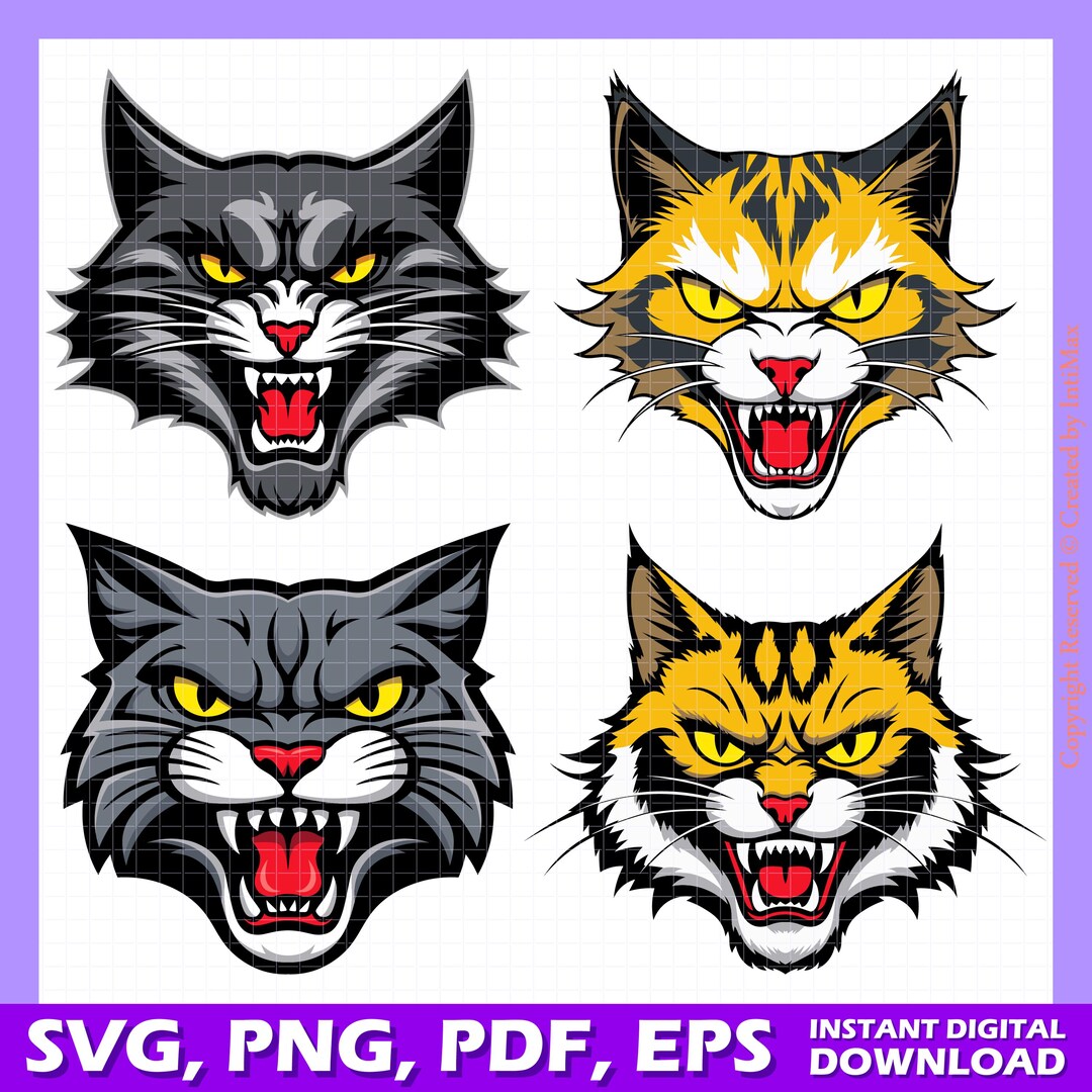 Cat Head Mascot SVG Bundle: Feline Logo Design (digital Download) - Etsy UK