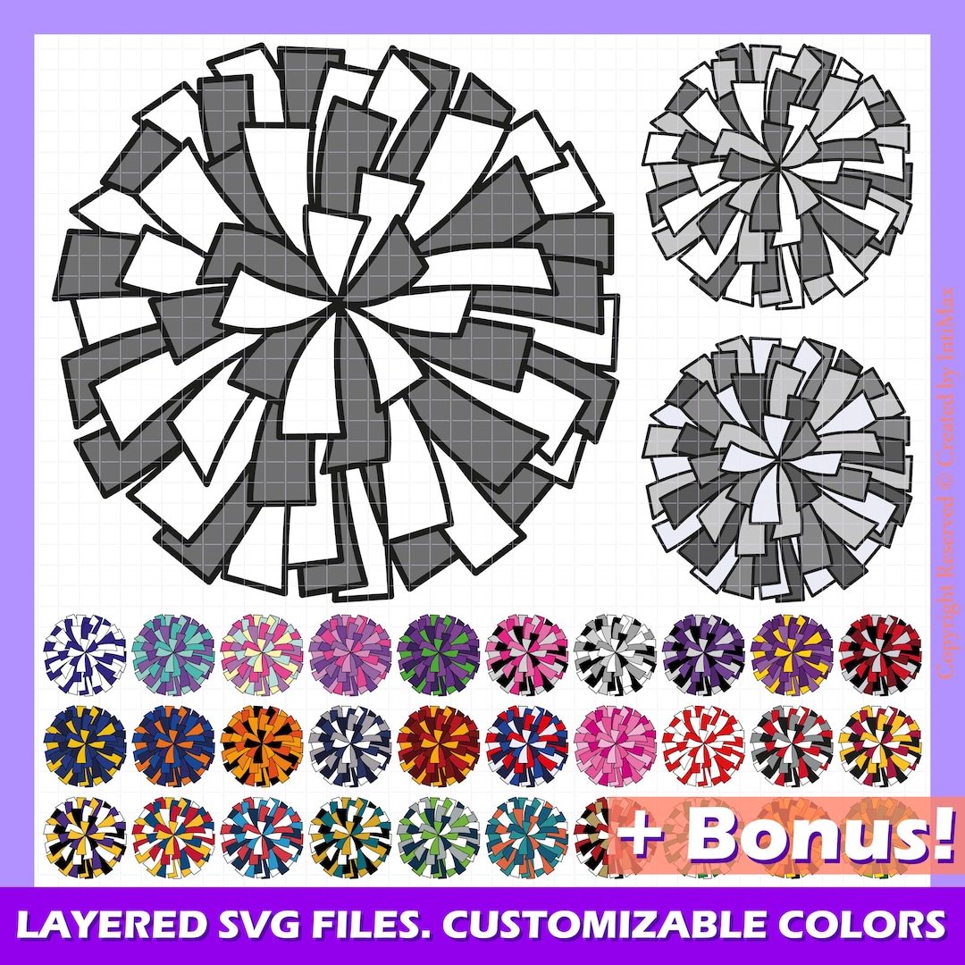 Customizable Pom Pom SVG: Layered Cheerleading Clipart (digital ...