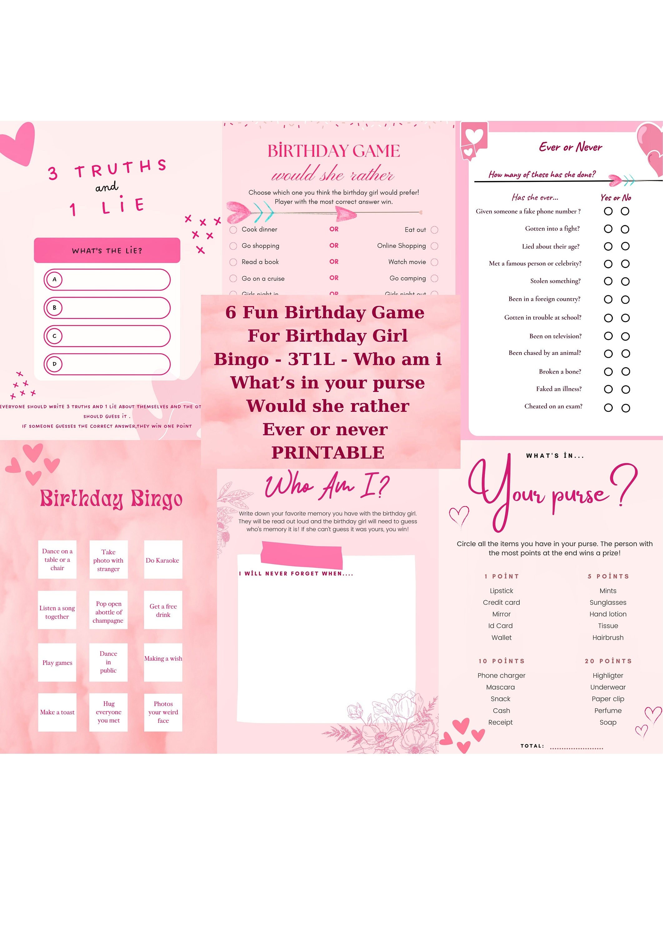 Birthday Party Game Fun Printable for Birthday Girl Game for - Etsy
