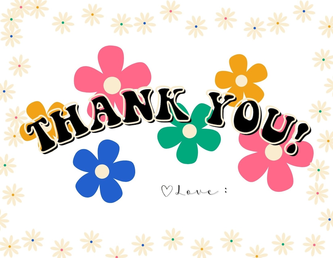 Groovy Flowers Girly Simple Thank You Card - Etsy