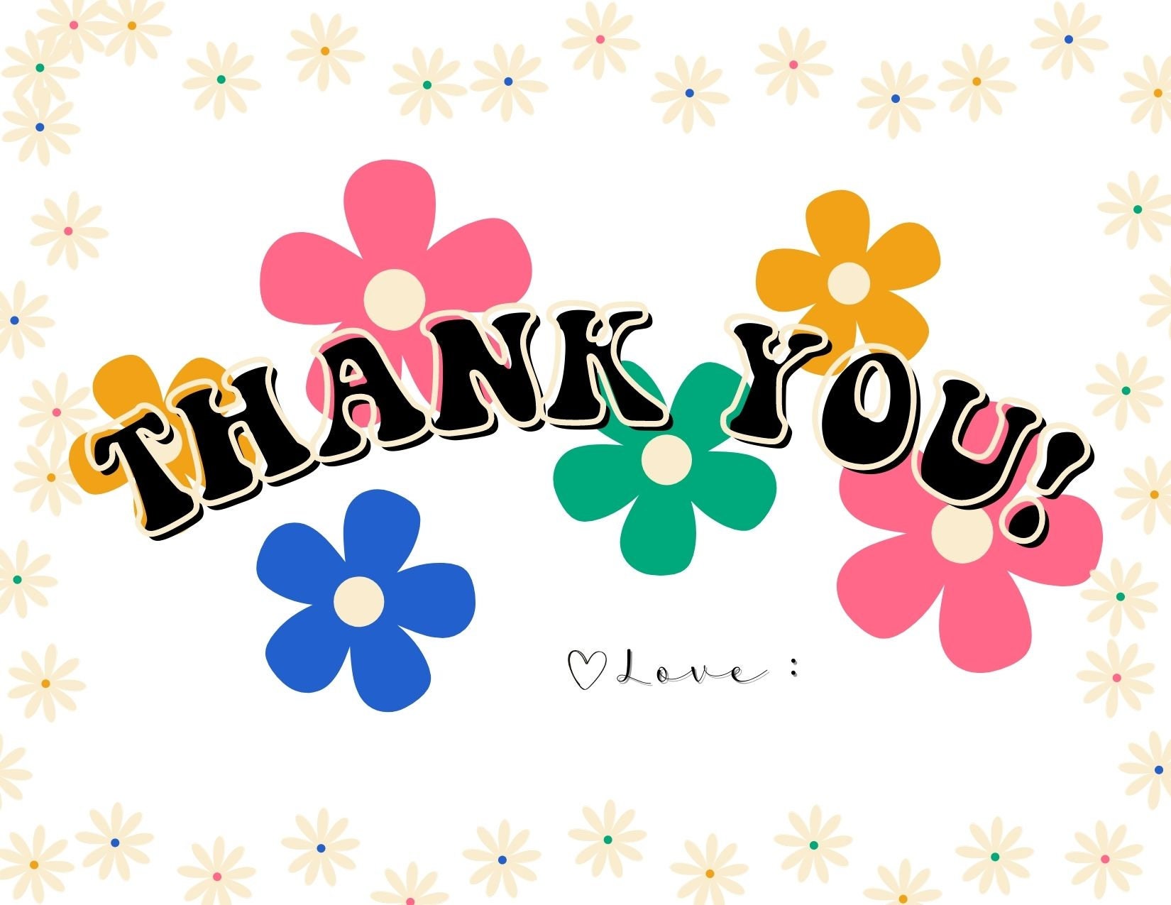 Groovy Flowers Girly Simple Thank You Card - Etsy