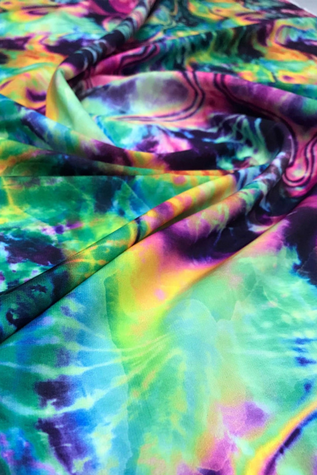 Tie Dye Pattern Silky Satin Fabric Colorful Watercolor Effect Etsy