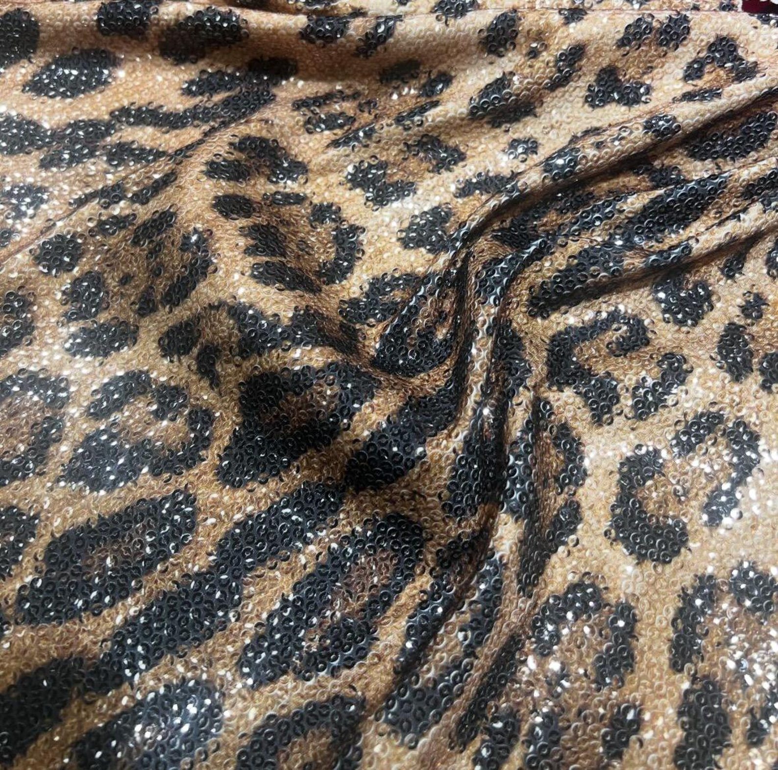 Red Leopar Patterned Sequin Fabric by the Yard, 2 Way Stretch Evening ...