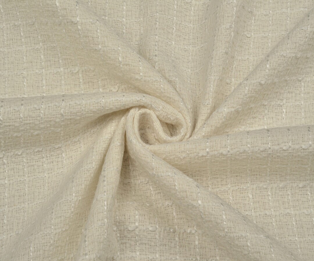 Ecru Cotton Tweed Fabric, Vintage Design Fabric by the Yard, Moda Fabric for Jacket Dress Skirt ...