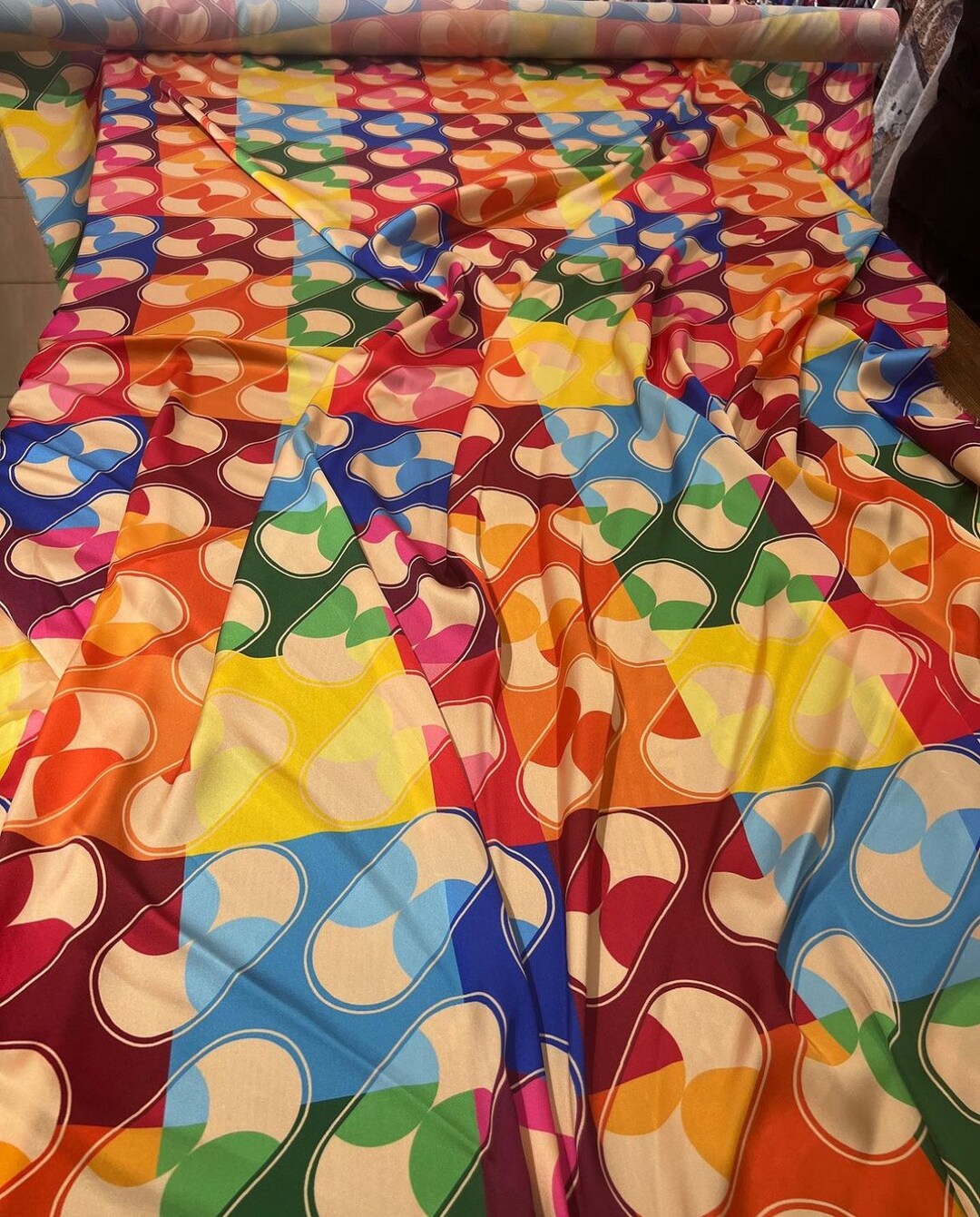 Retro Pattern Silky Satin Fabric, Vintage Design Fabric by the Yard - Etsy