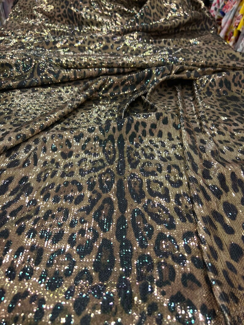 Red Leopar Patterned Sequin Fabric by the Yard, 2 Way Stretch Evening ...
