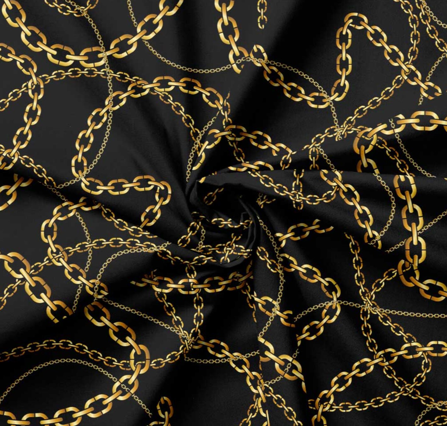 Gold Chain Pattern Satin Fabric, Designer Fabric by the Yard, Elegant ...