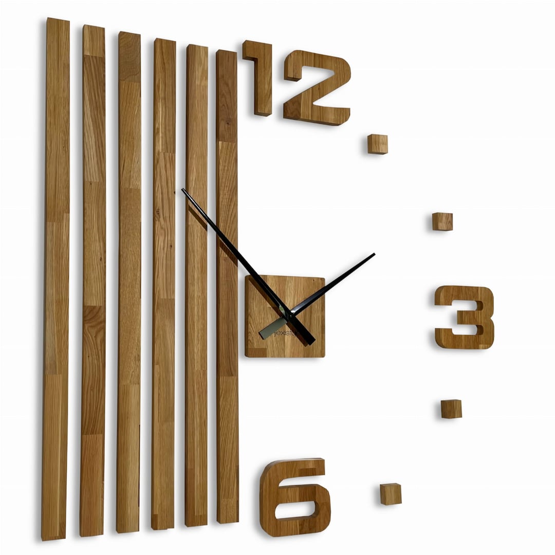 Wall Clock Oak Wood Slats Design 100 Cm Black Pointer - Etsy