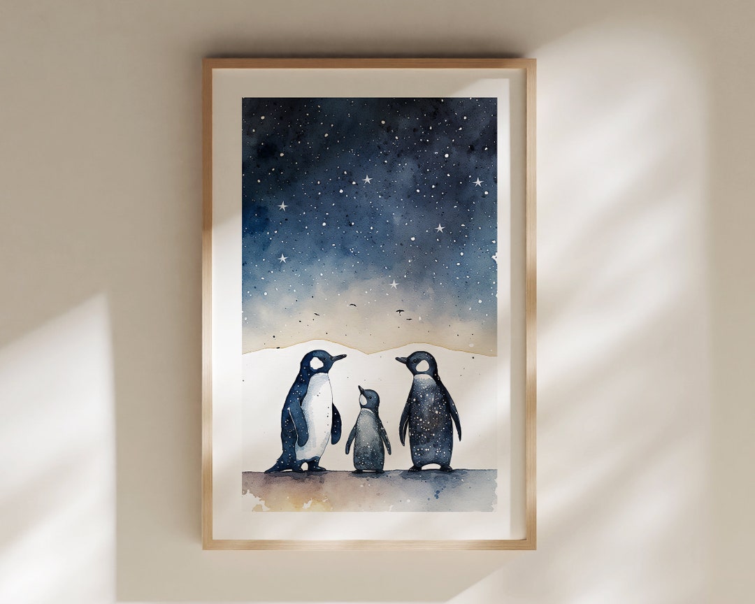 Baby Penguin Printable Wall Art, Watercolor Starry Night Baby Animal ...