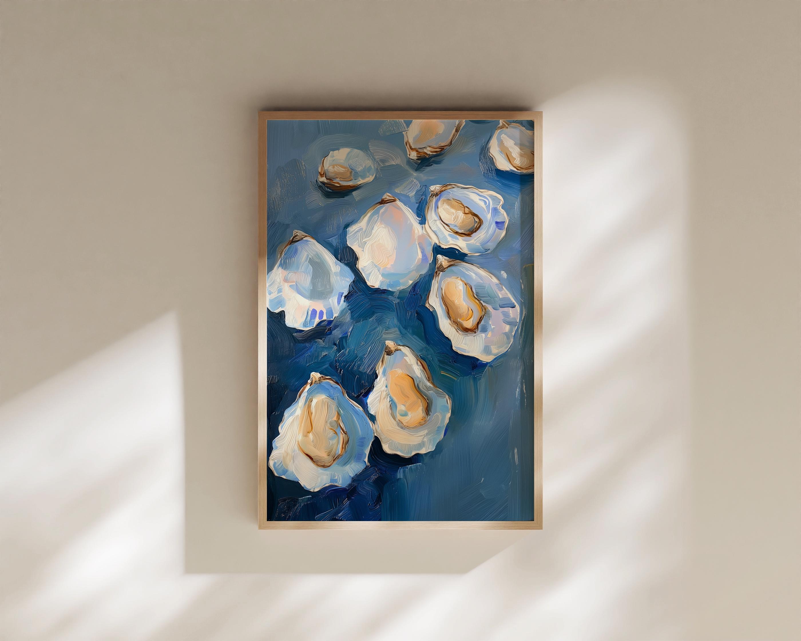 Blue Oyster Shell Painting, Ocean-inspired Wall Art, Seaside Digital ...