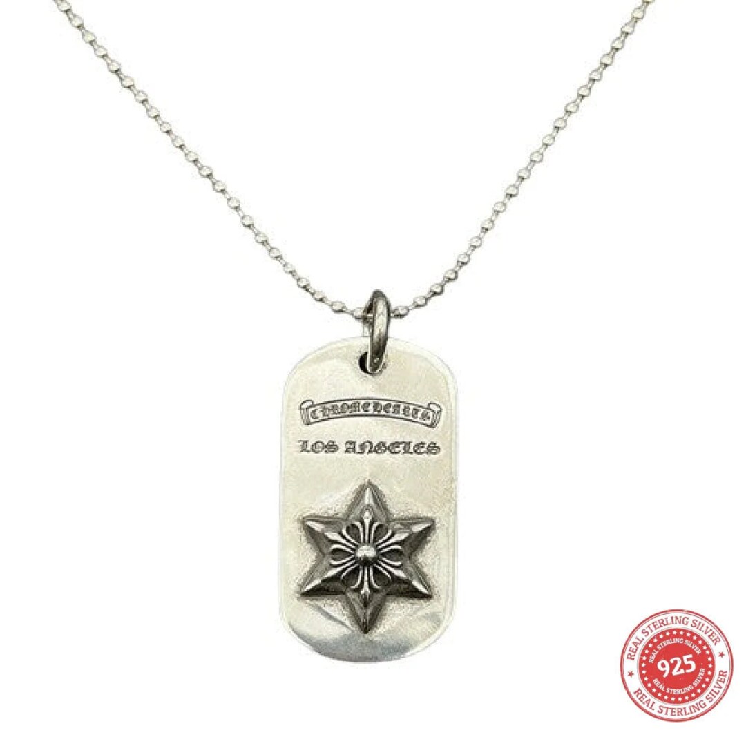 925 Silver Chrome Hearts Style Star Dog Tag Necklace Men and Women - Etsy