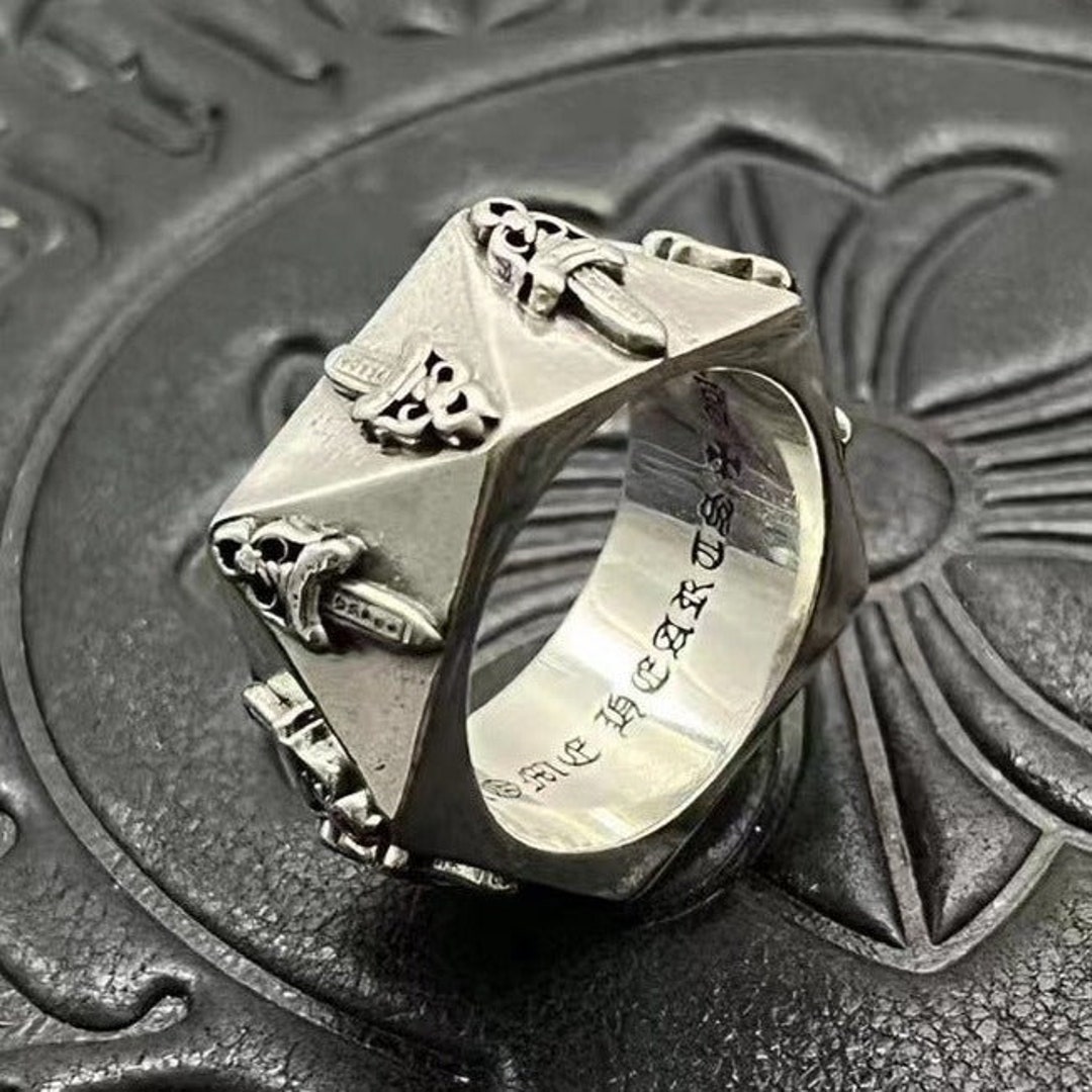 925 Silver Chrome Hearts Style Pyramid Blade for Men and Women Sizes 5 ...