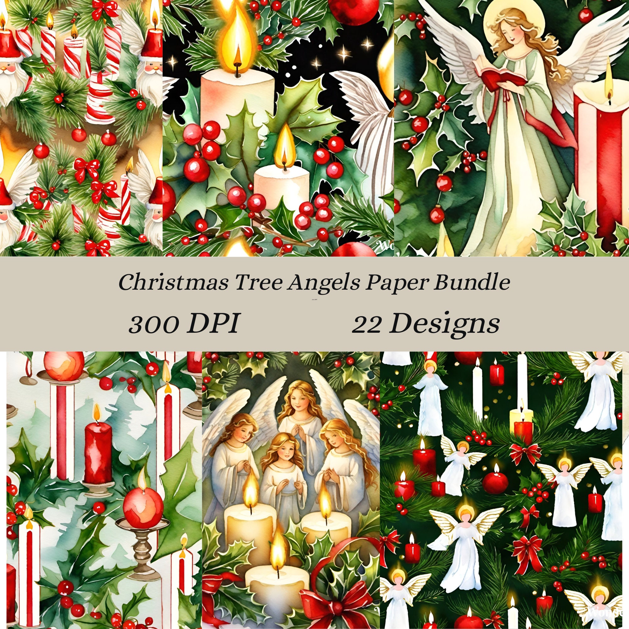 Christmas Tree Angels Paper Bundle, Clip Art, Junk Journal, Angel ...