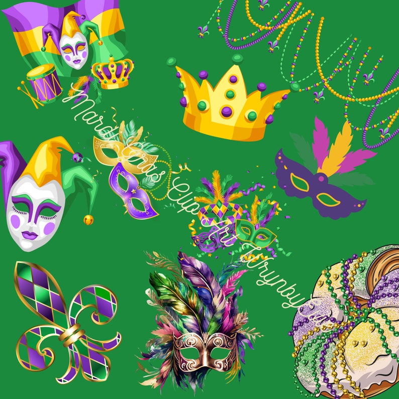 Mardi Gras Party Paper Bundle and Clip Art for Collage, Invitations ...