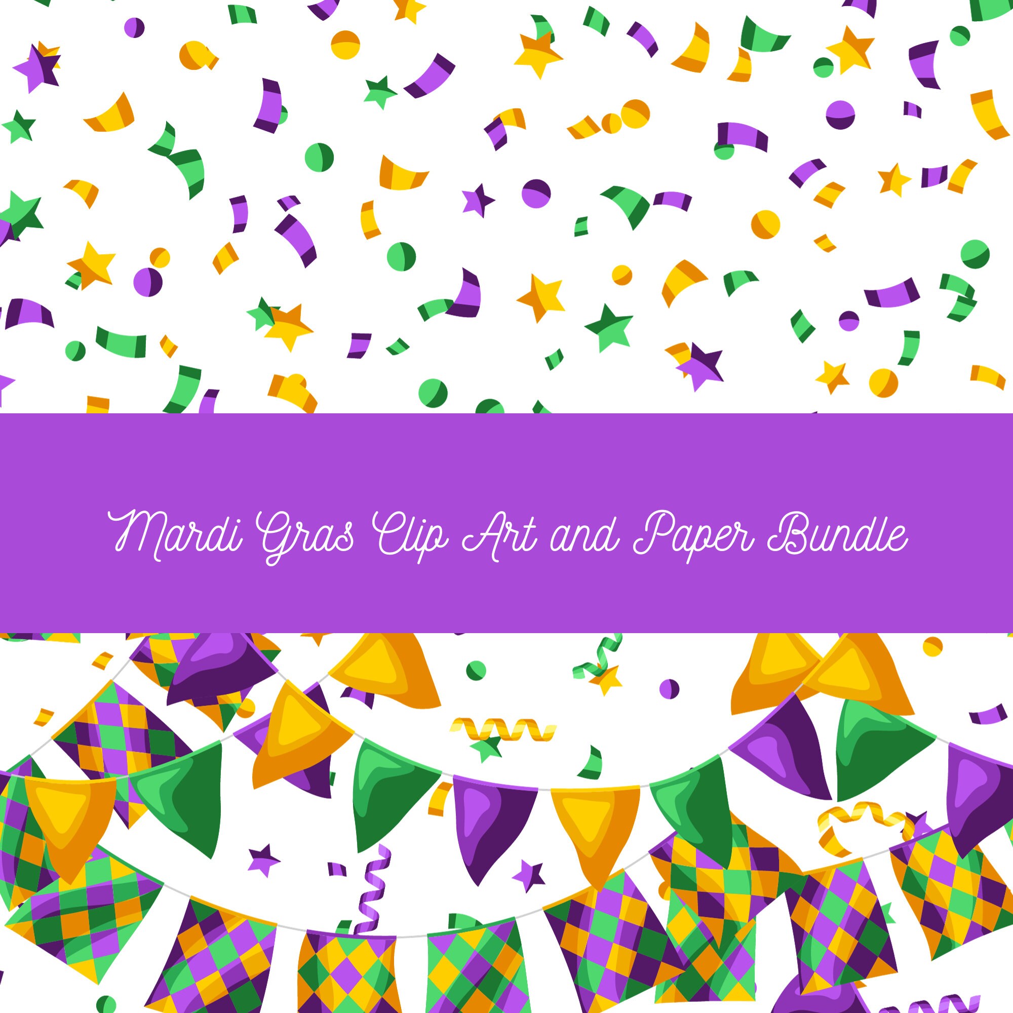 Mardi Gras Party Paper Bundle and Clip Art for Collage, Invitations ...