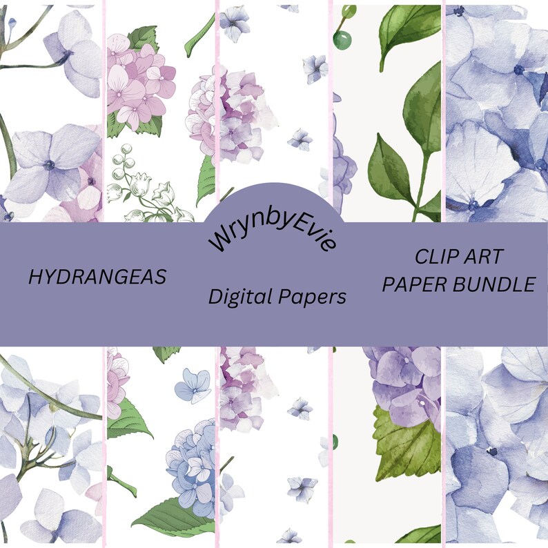 Hydrangea Clip Art, Hydrangea Paper Bundle, Summer Garden Papers for ...