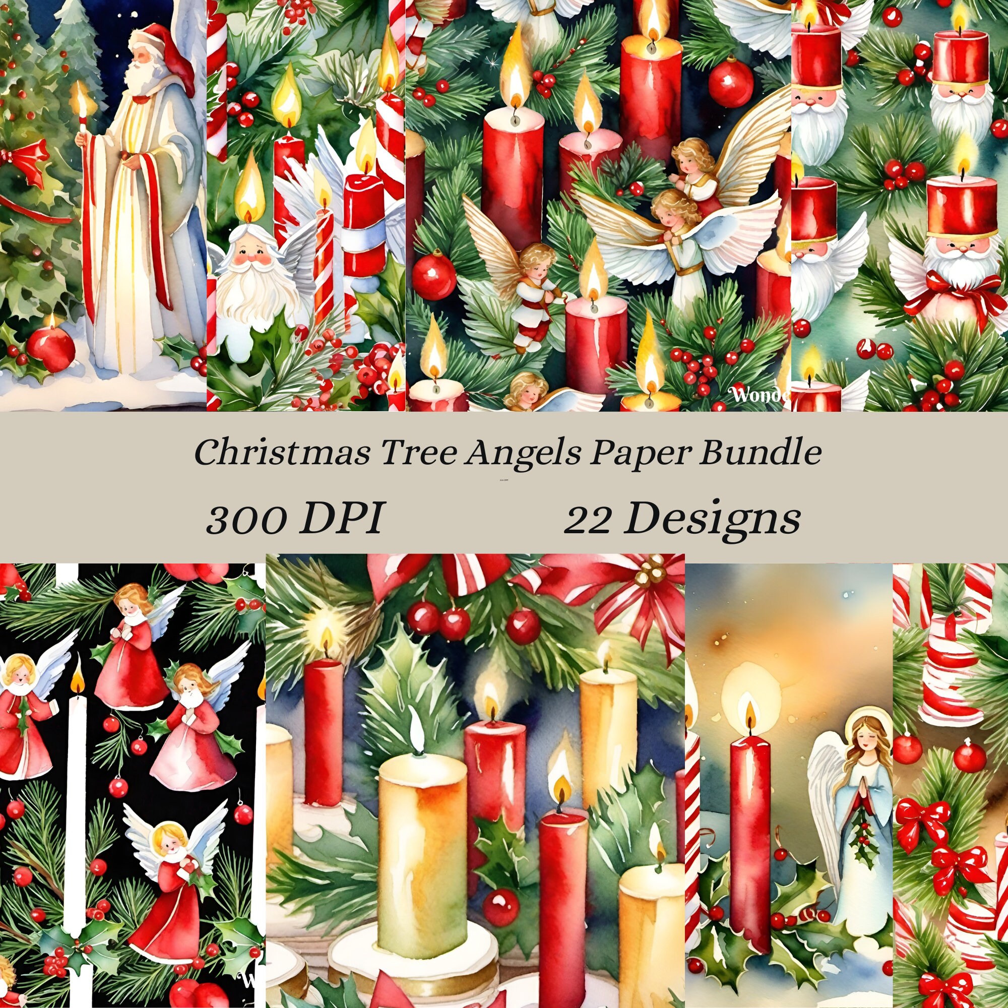 Christmas Tree Angels Paper Bundle, Clip Art, Junk Journal, Angel ...