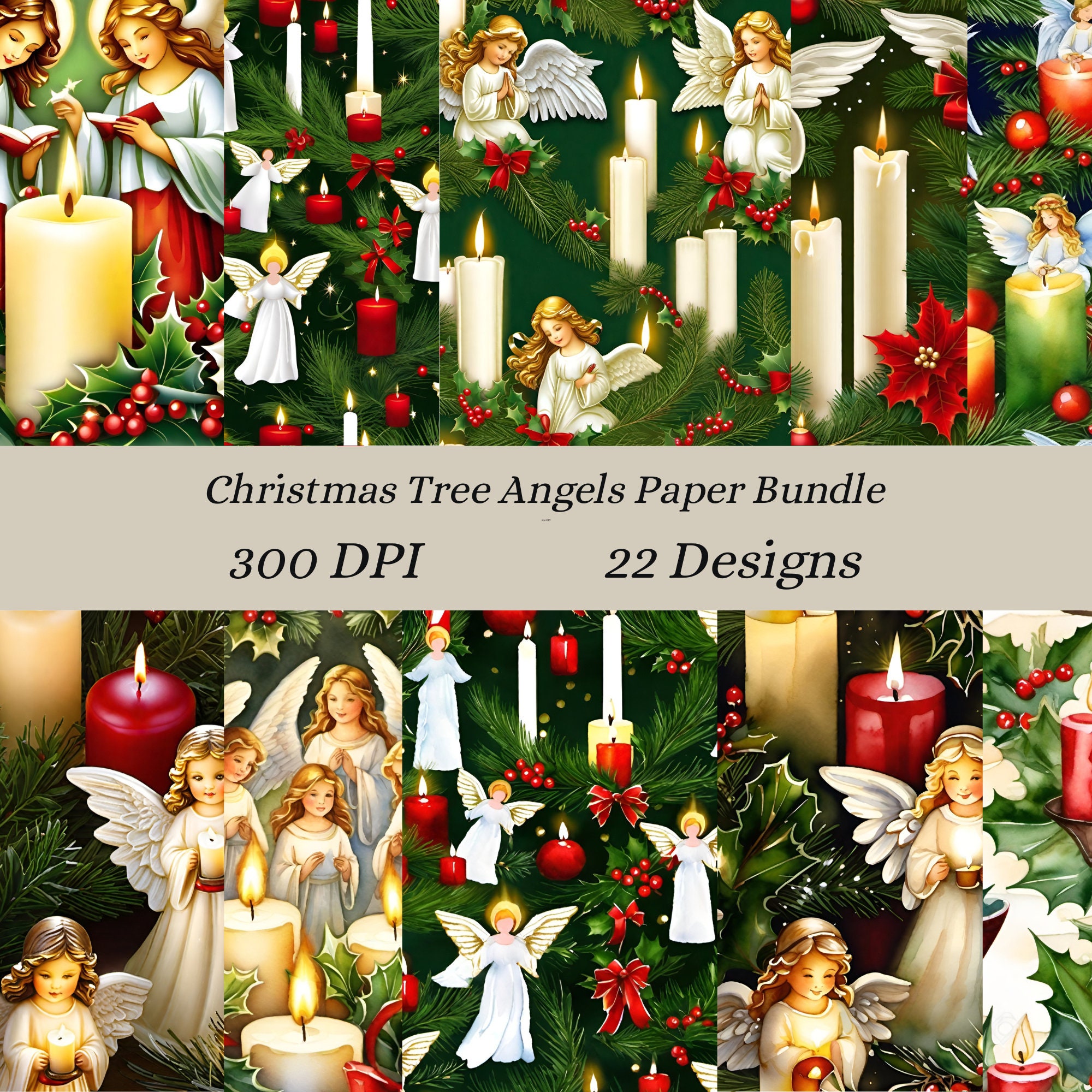 Christmas Tree Angels Paper Bundle, Clip Art, Junk Journal, Angel ...