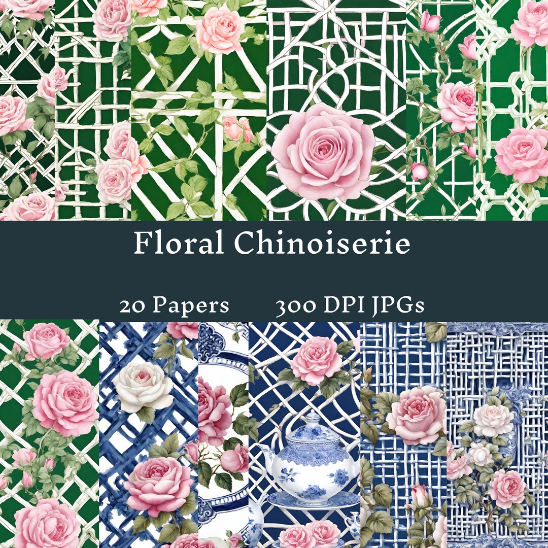 Floral Chinoiserie Paper Bundle for Scrapbooking Chinoiserie Patterns ...