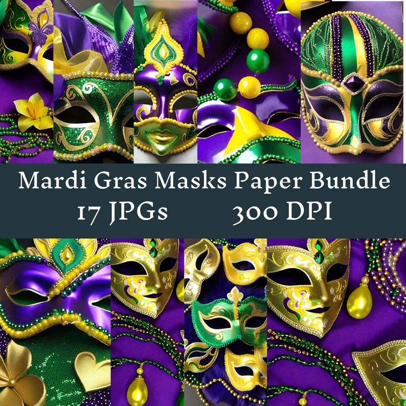 PART I Mardi Gras Masks Carnevale Paper Bundle: 17 High-quality Jpgs ...