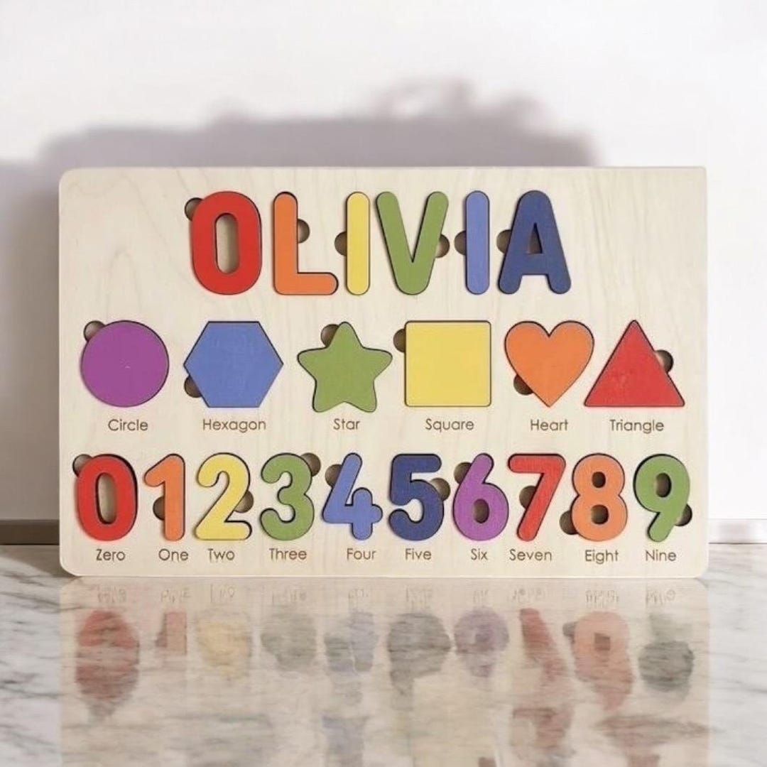 Personalized Name, Numbers & Shapes Wooden Puzzle - Etsy