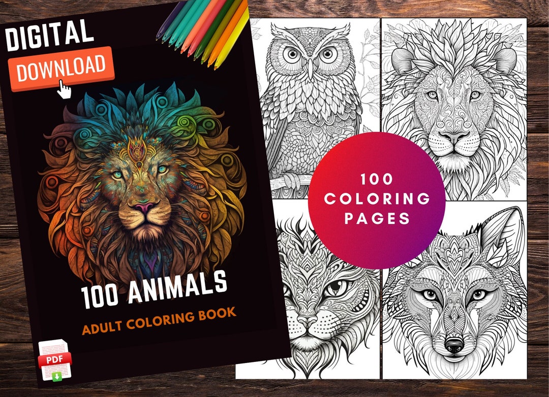 100 Animals Coloring Book - Etsy
