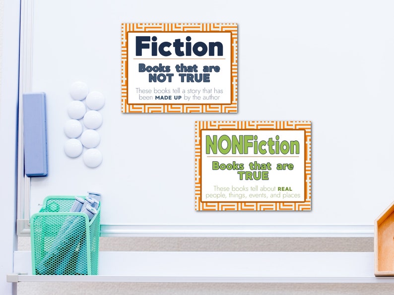 Fiction and Nonfiction Definition Posters for School Library or ...