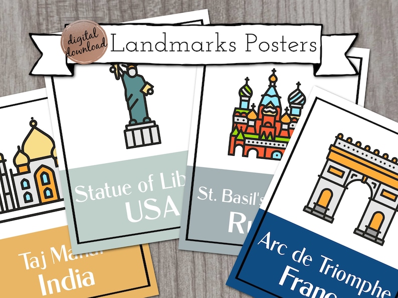 World Landmarks Printable Posters | Classroom Decor | Geography Posters ...