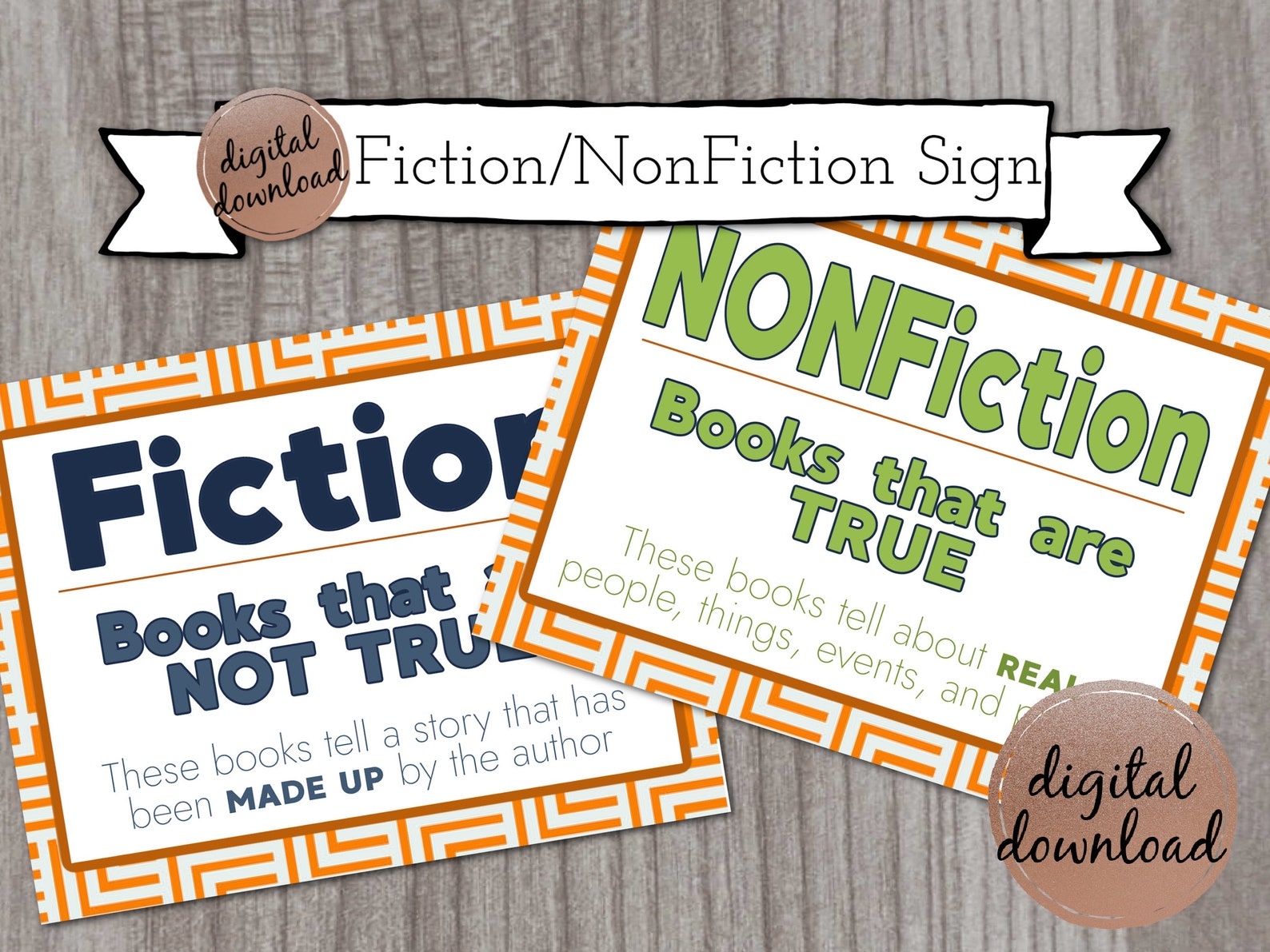 Fiction and Nonfiction Definition Posters for School Library or ...