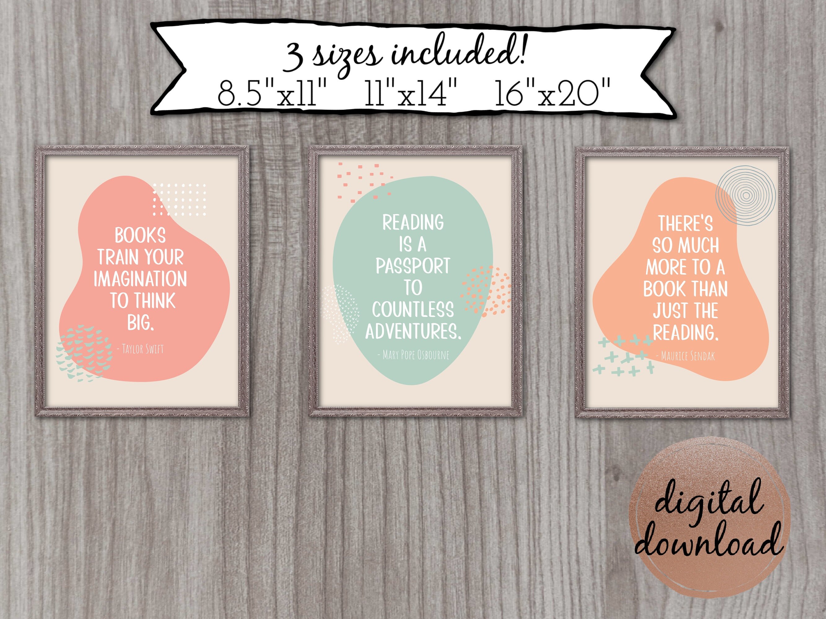 Reading Quote Printable Library Posters Bundle | Library Wall Art ...