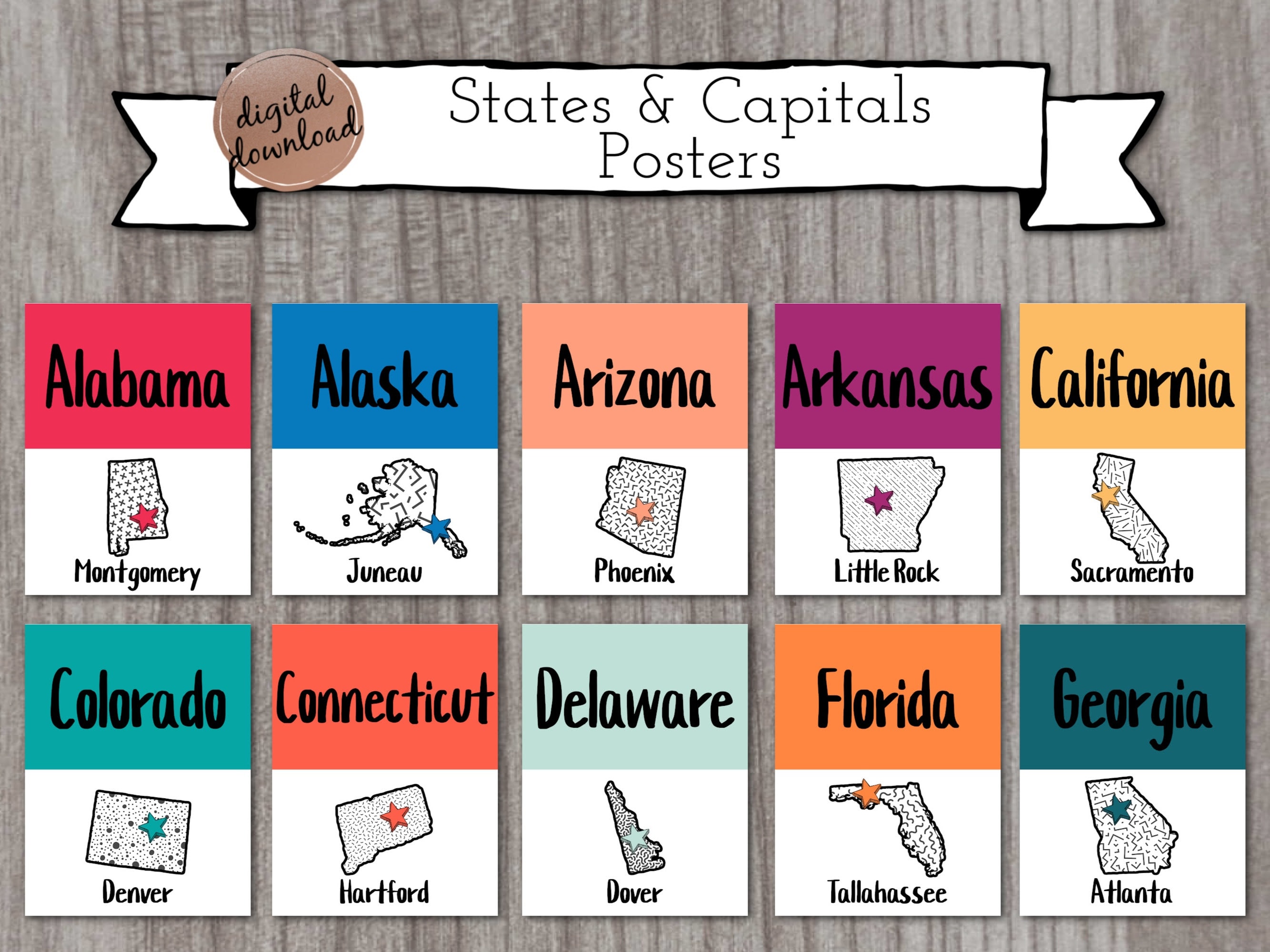U.S. States and Capitals Posters | Classroom Decor | Includes Full and ...