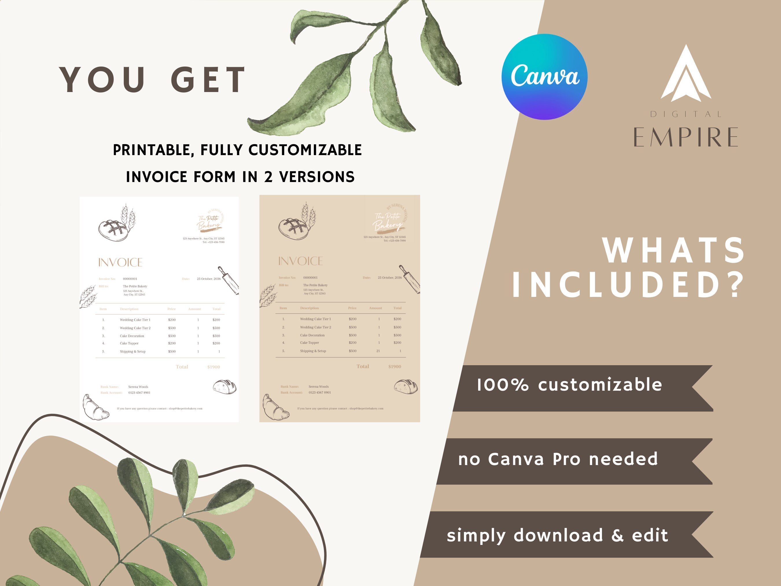 Home Bakery Invoice Form Template Custom Business Invoice Custom Order ...