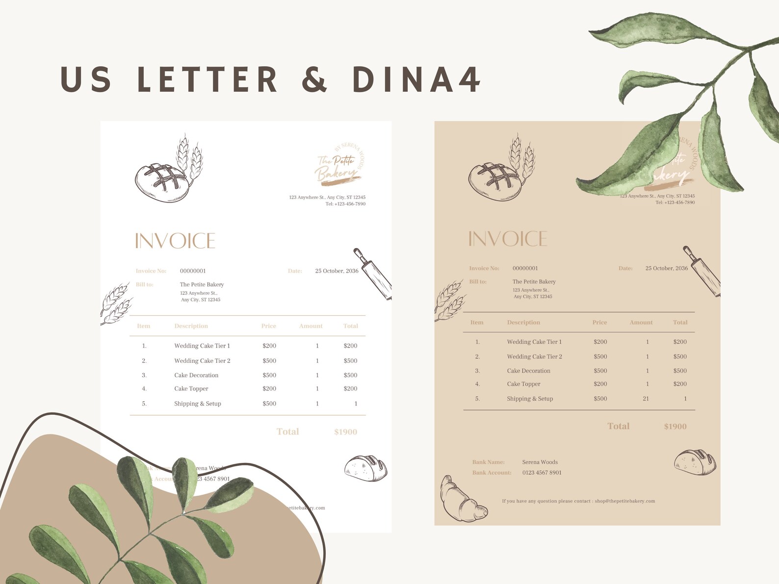 Home Bakery Invoice Form Template Custom Business Invoice Custom Order ...