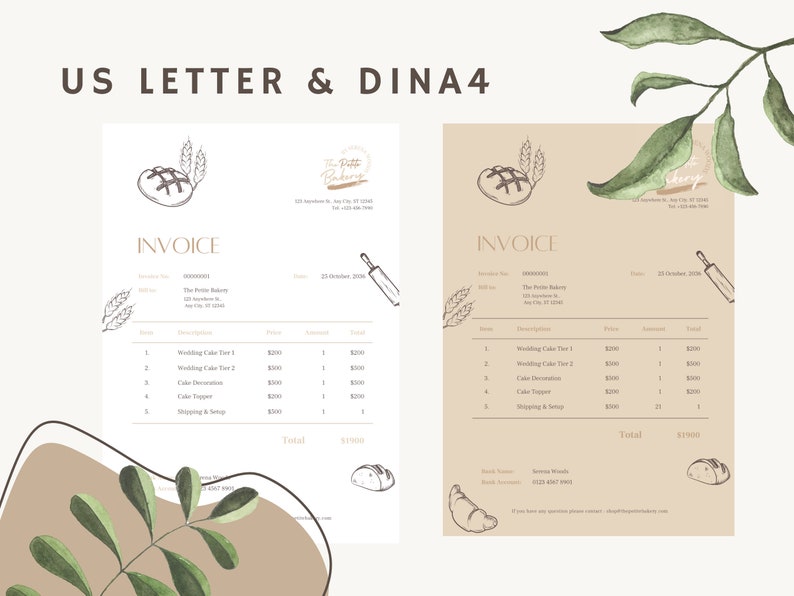 Home Bakery Invoice Form Template Custom Business Invoice Custom Order ...