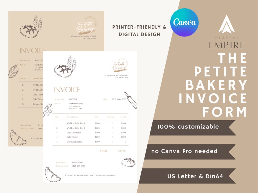 Home Bakery Invoice Form Template Custom Business Invoice Custom Order ...