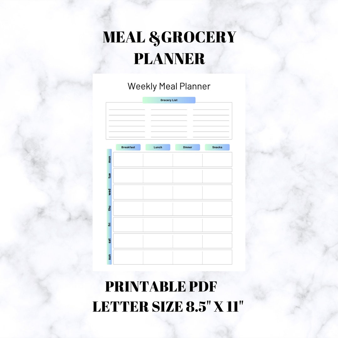 Meal Planner and Groceries Planner, Weekly Menu Planner, Meal Prep ...