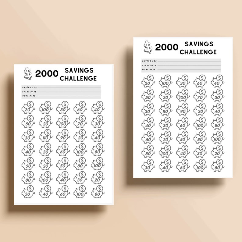 2000 Dollar Savings Challenge, Savings Tracker Printable, Money Saving ...