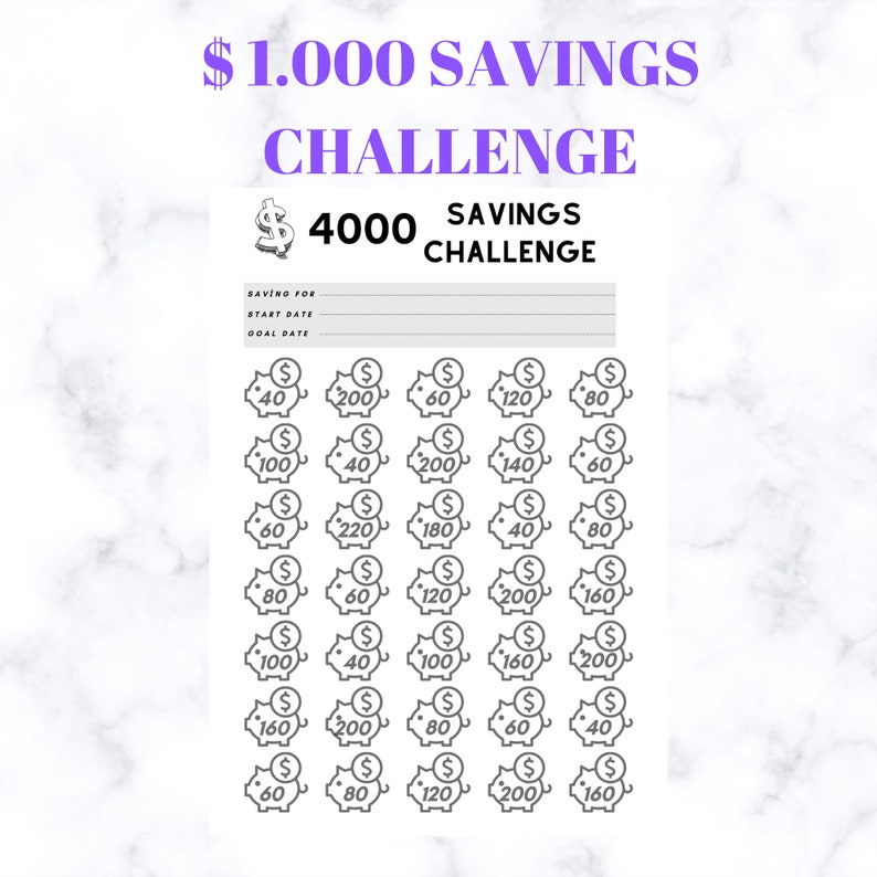4000 Dollar Savings Challenge, Savings Tracker Printable, Money Saving ...