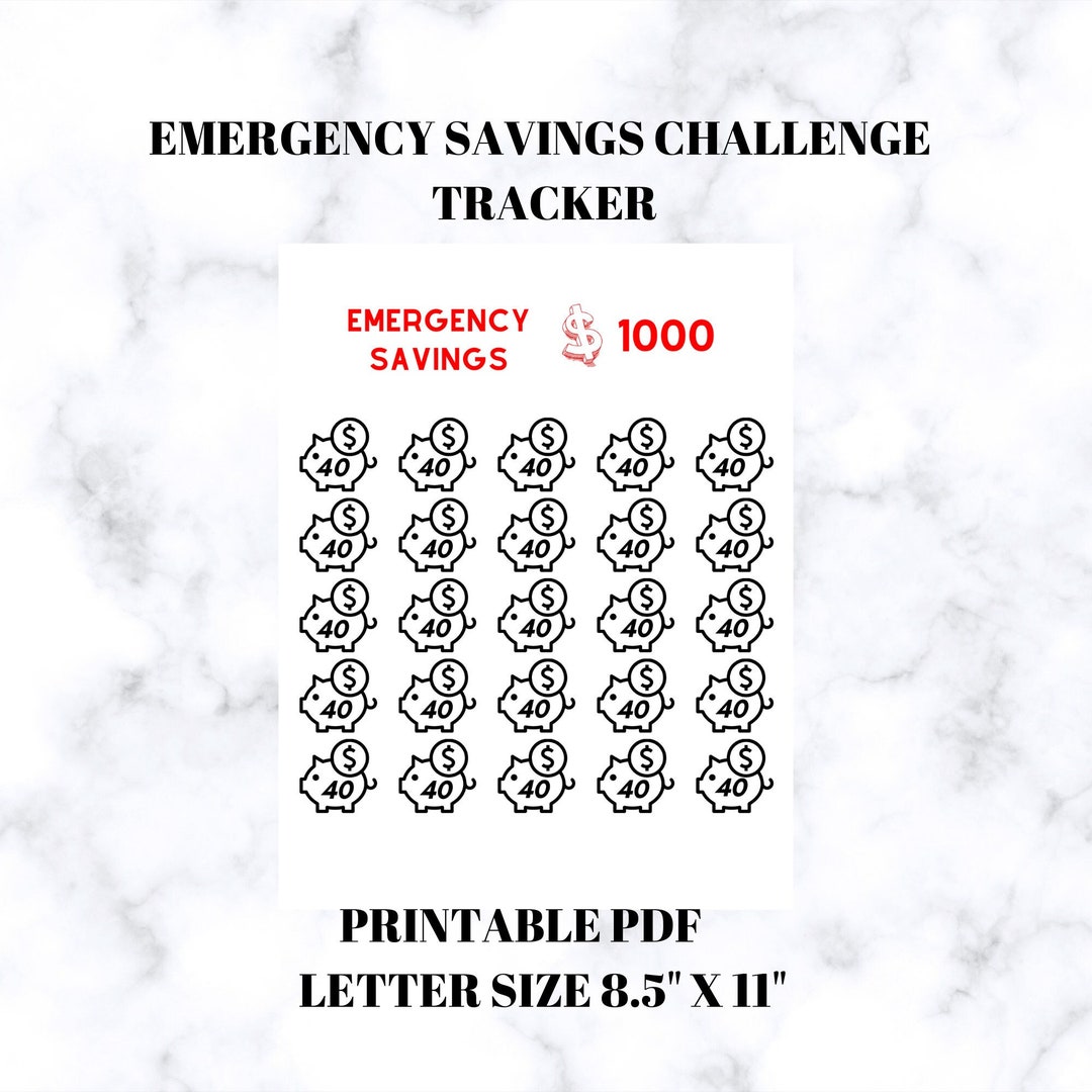 Emergency Savings Challenge, Savings Tracker, Printable US Letter, 1000 ...