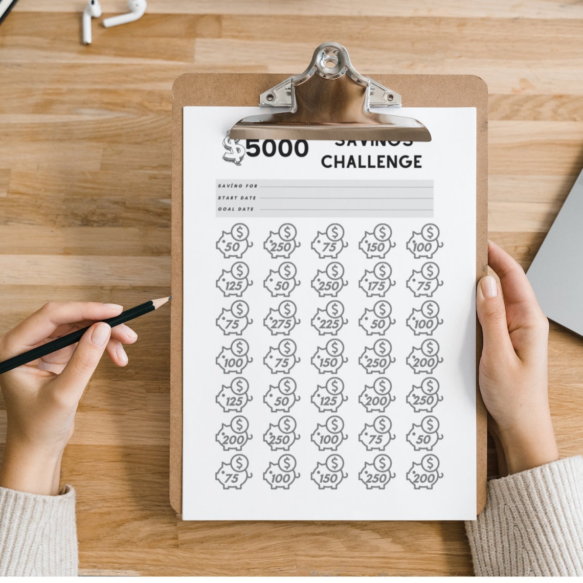 5000 Dollar Savings Challenge, Savings Tracker Printable, Money Saving ...