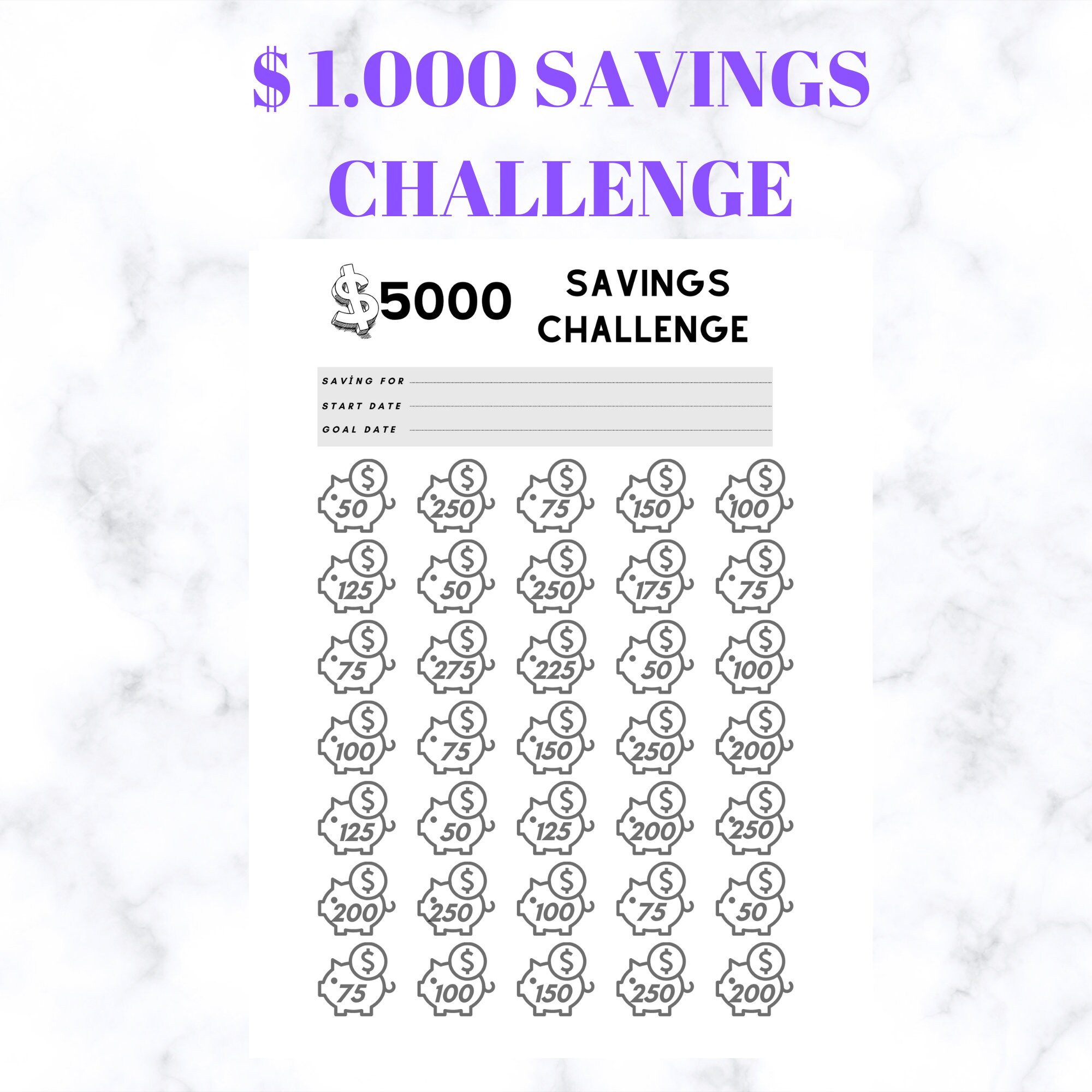 5000 Dollar Savings Challenge, Savings Tracker Printable, Money Saving ...
