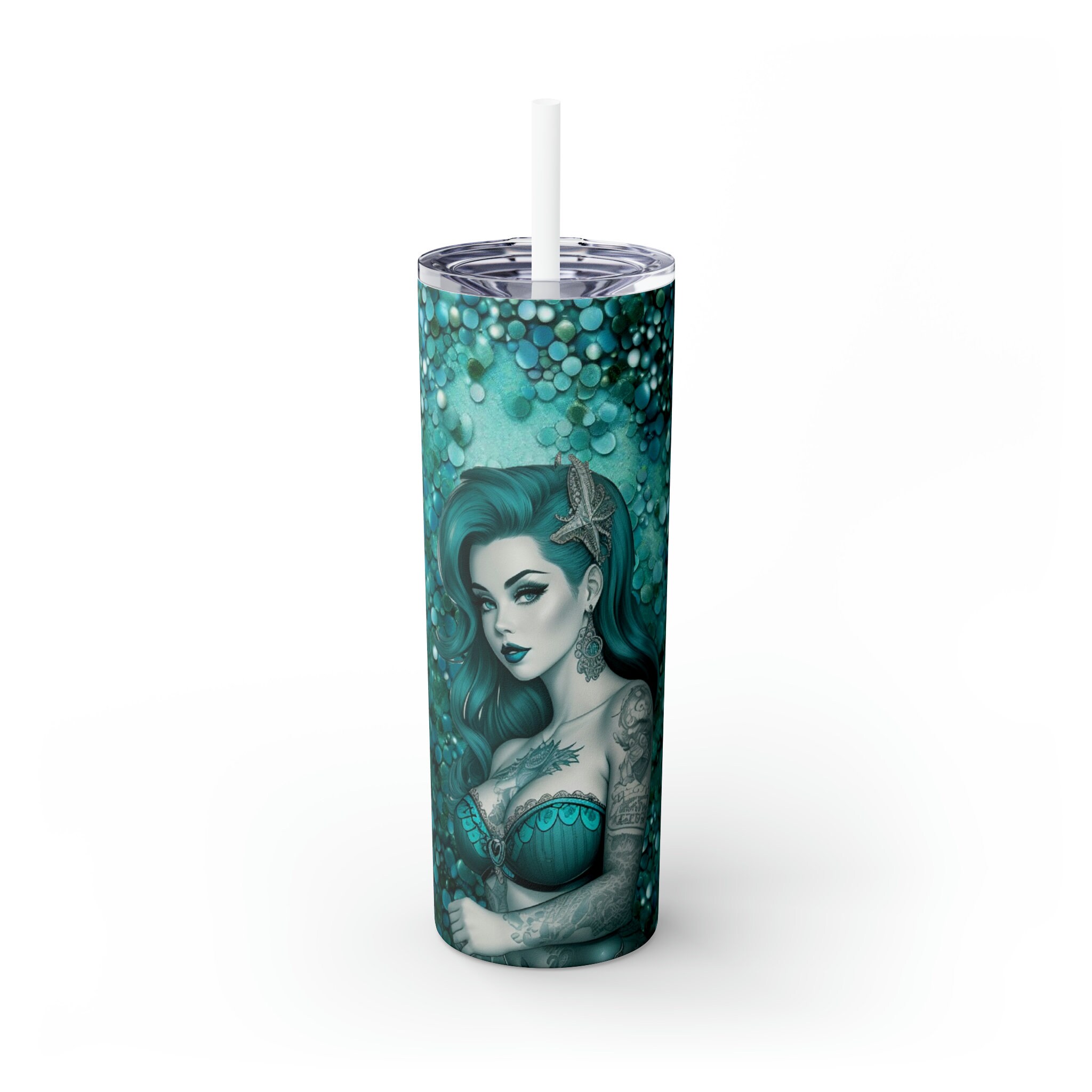 Mermaid Skinny Tumbler With Straw, 20oz, She's for the Sea - Etsy