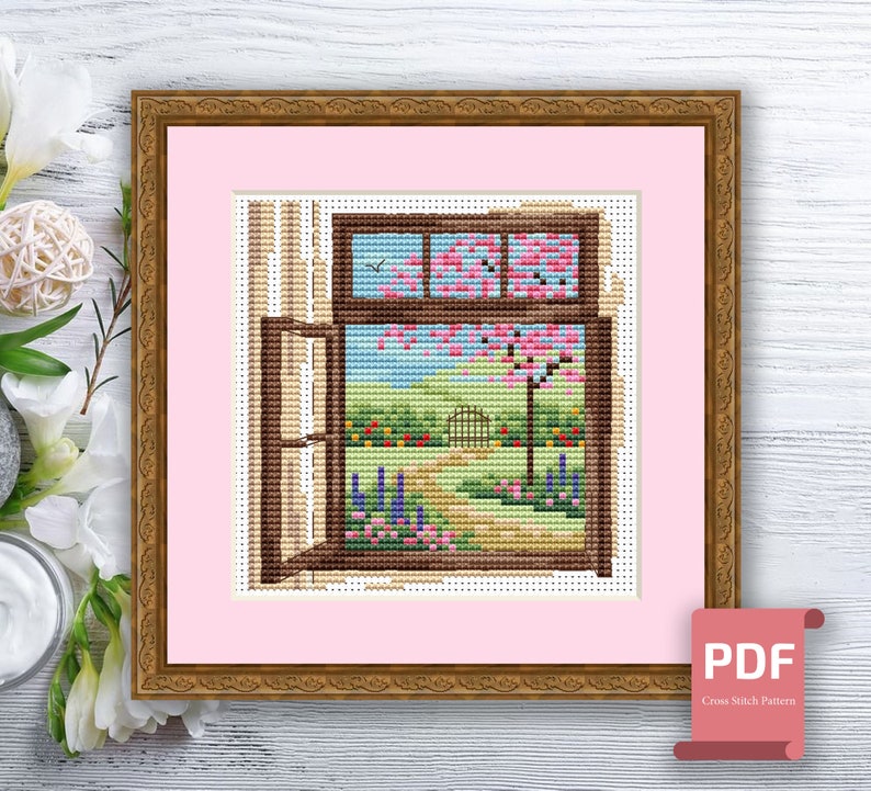 Spring Window Cross Stitch Pattern Seasons Cross Stitch Pattern Spring ...