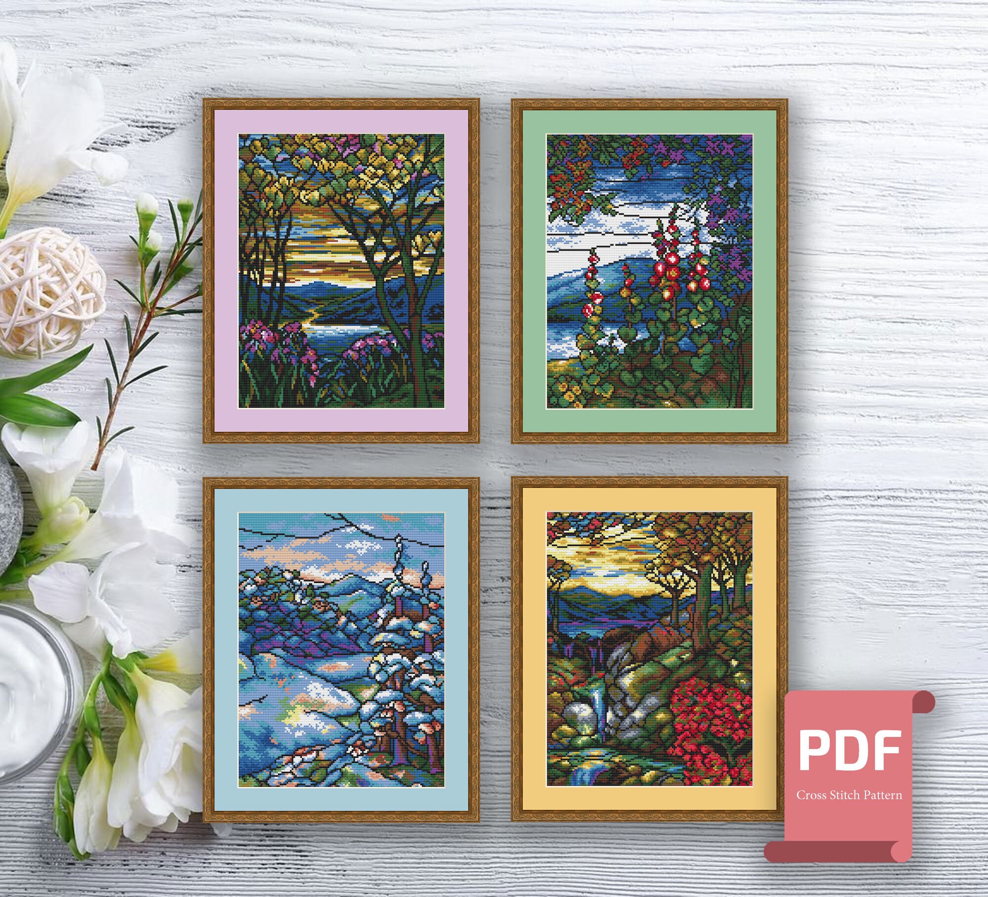 Autumn Landscape Cross Stitch Pattern Seasons Cross Stitch Pattern Autumn Patterns Mosaic Cross ...