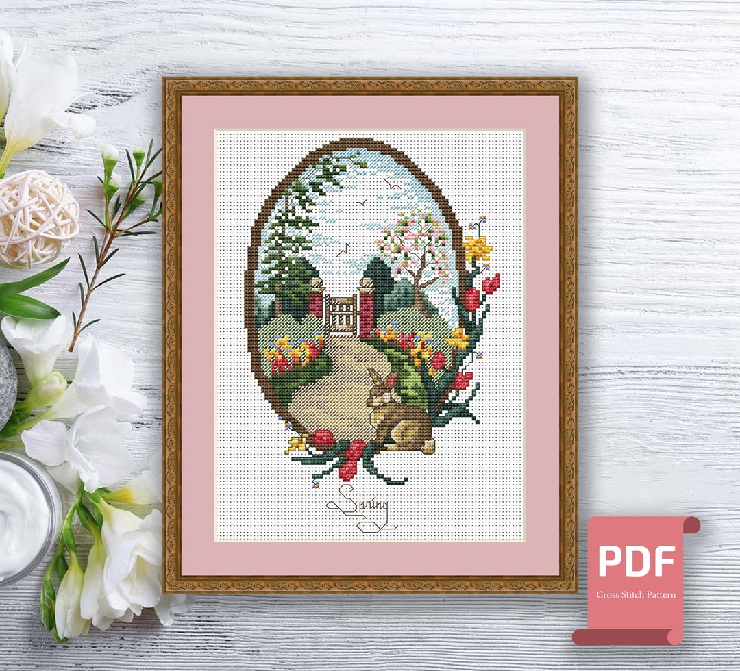 Spring Landscape Cross Stitch Pattern | Seasons Cross Stitch Pattern ...