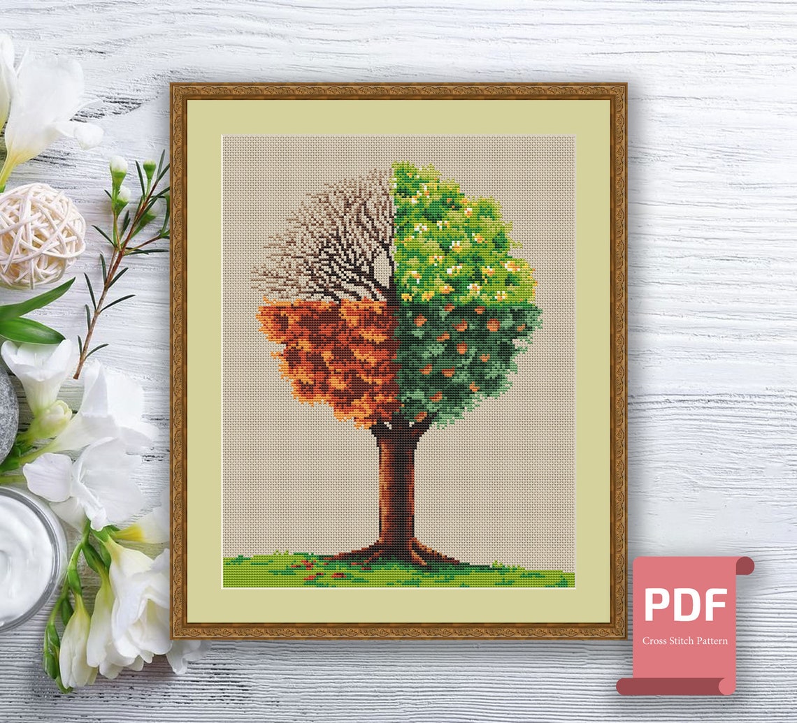 Tree Four Seasons Cross Stitch Pattern Tree Four Seasons Pattern Modern ...
