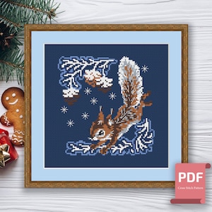 Winter Squirrel Cross Stitch Pattern | Seasons Cross Stitch Pattern ...